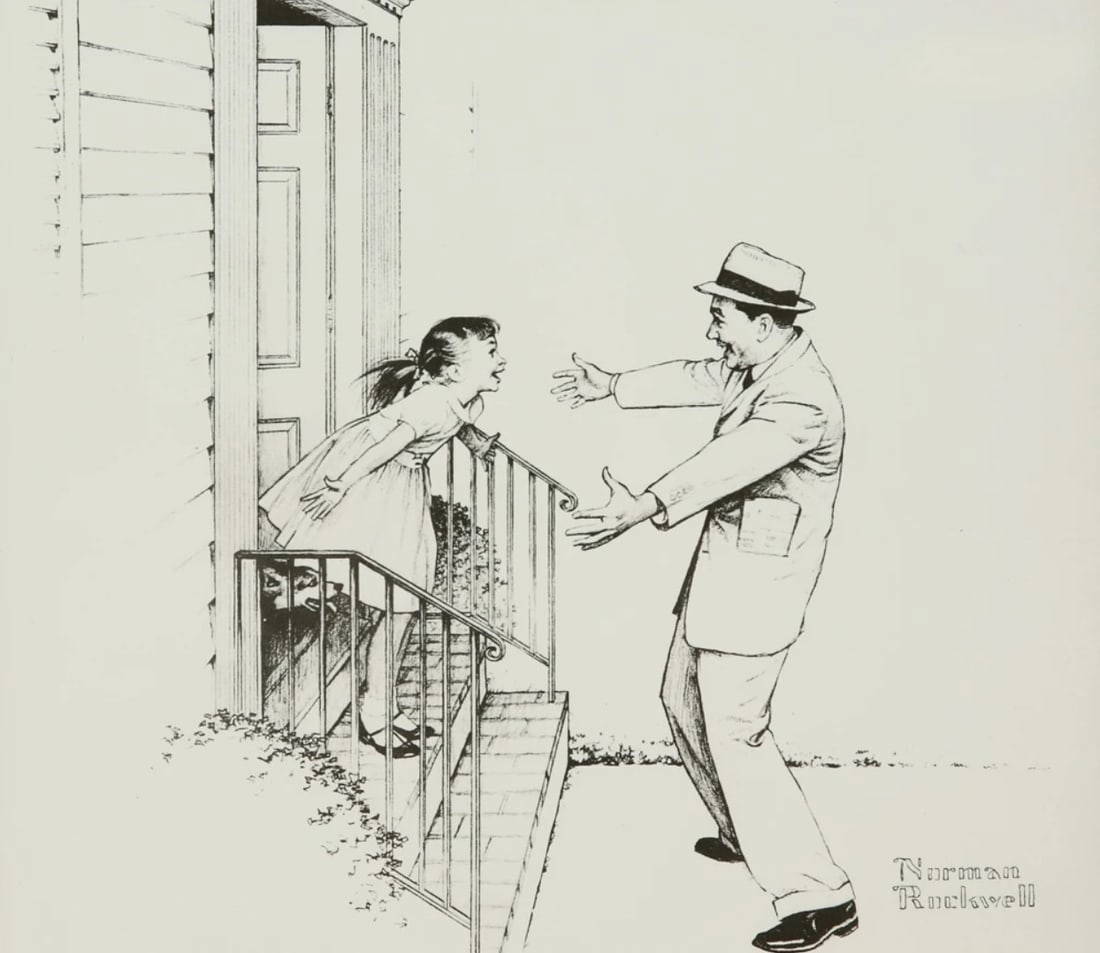 Norman Rockwell, 'father Welcomes Daughter', Lithograph, 1950 Auction