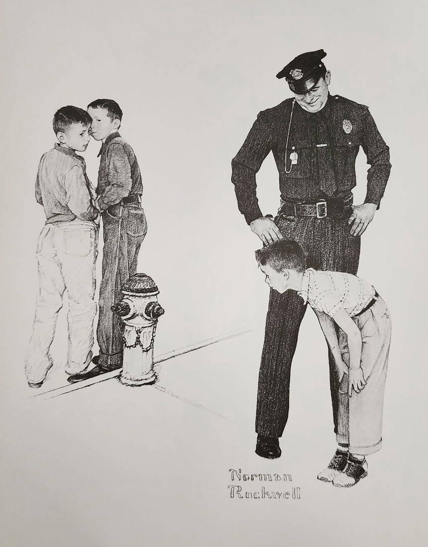 Norman Rockwell, Kind Police Officer - 1960 Auction
