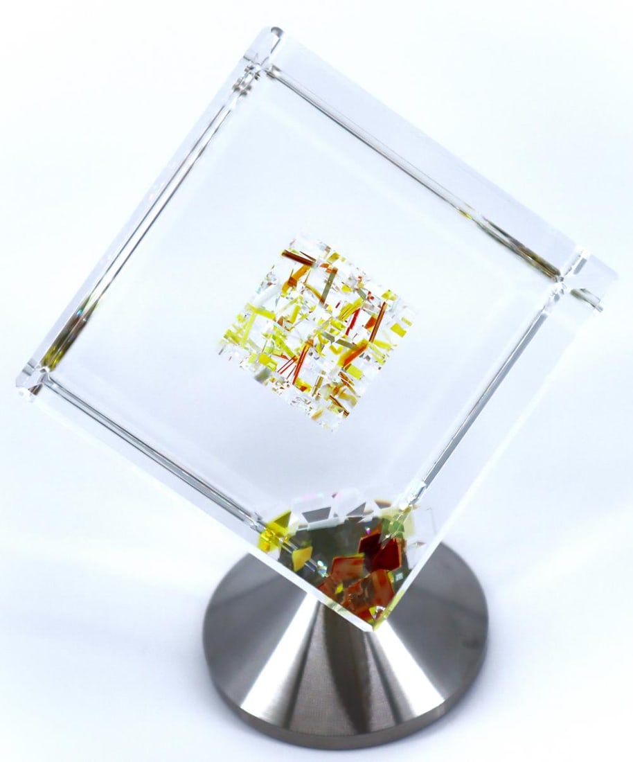Jon Kuhn, 'sunflower', Original 5-layers Glass Cube Sculpture, 2024 Auction