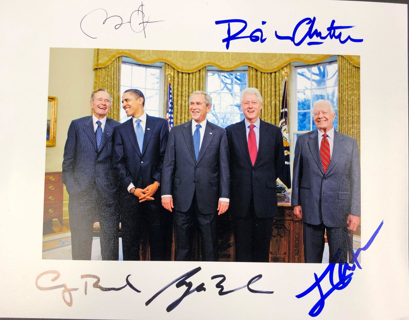 Presidents Autographed Photo, Bush Sr And Jr, Obama,