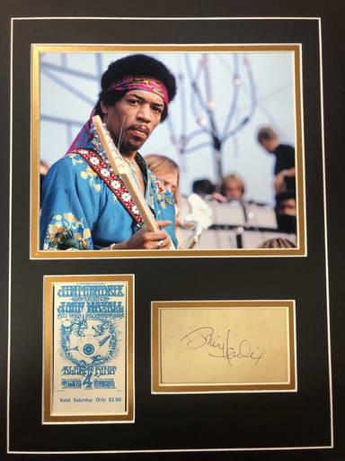 Jimi Hendrix Autograph Display With Original Ticket
