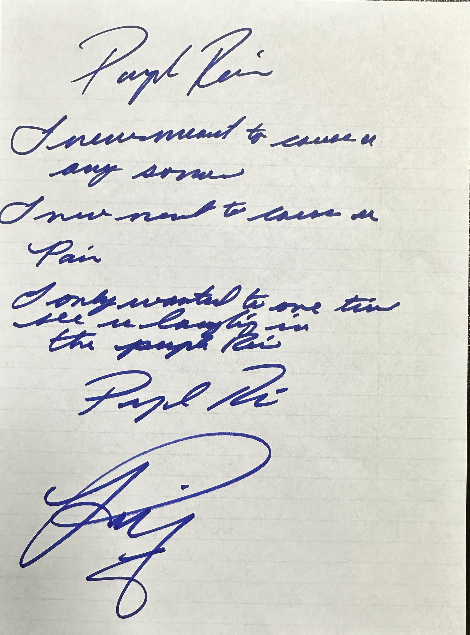 Prince Autographed Handwritten Purple Rain Lyrics