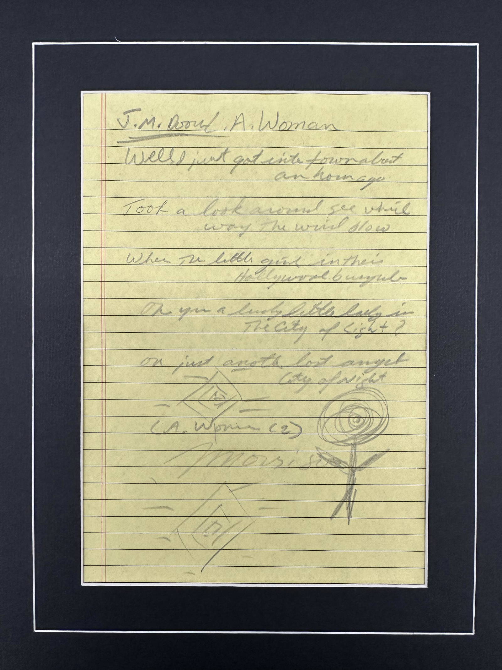 Jim Morrison Autographed Handwritten Lyrics Auction