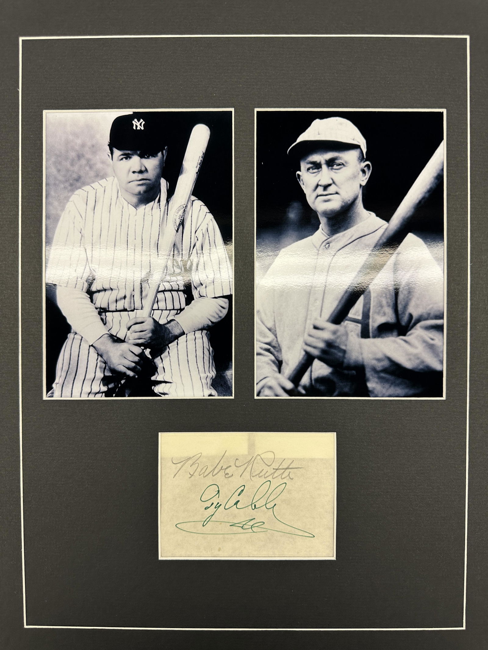 Babe Ruth Ty Cobb Autographed Display