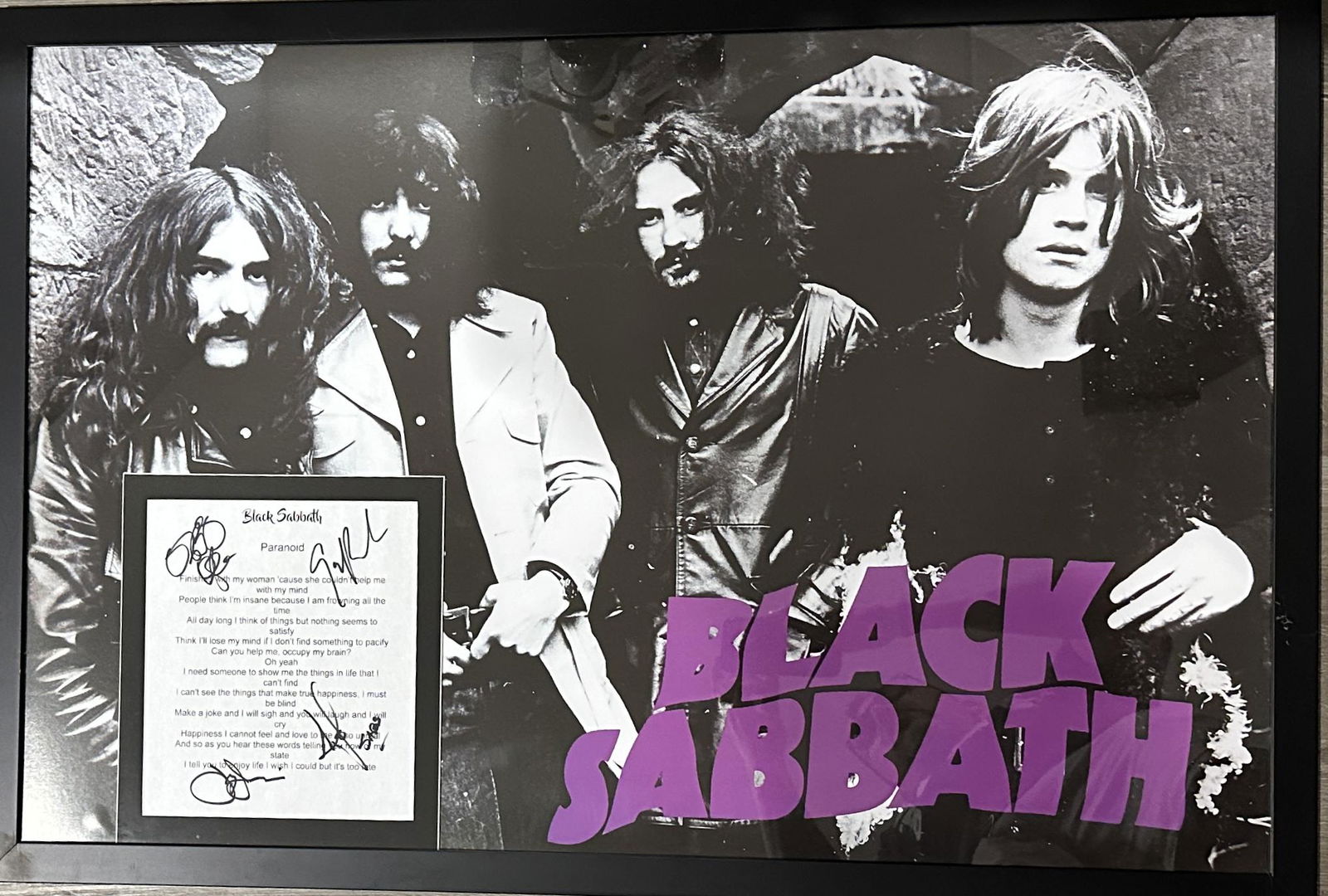 Black Sabbath Autographed Lyric Display All 4 Auction Black Sabbath Autographed Lyric Display All 4 Auction