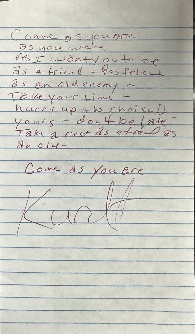 Kurt Cobain Autographed Hand Written Note Auction