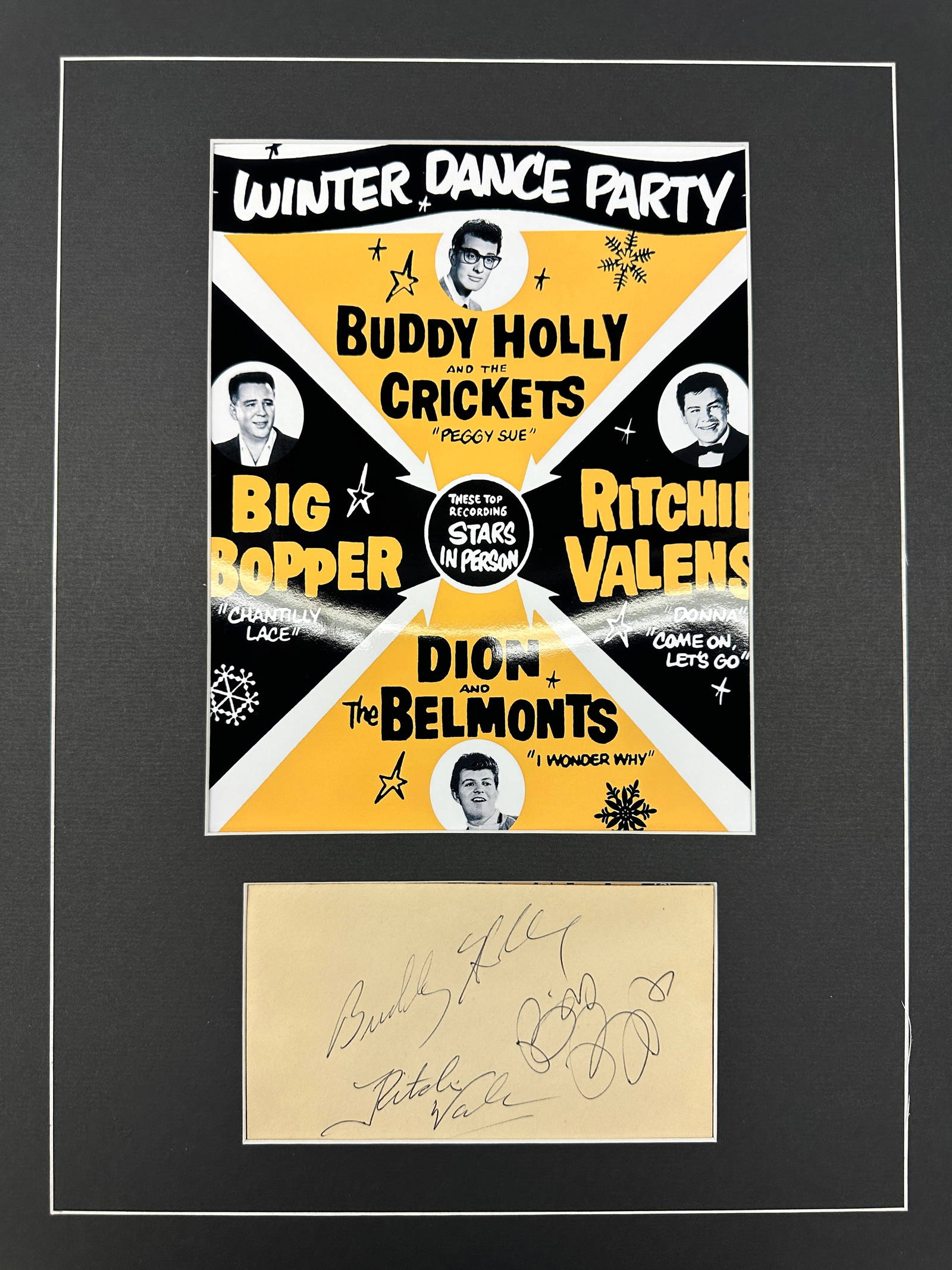 Buddy Holly , Ritchie Valens , Big Bopper Autograph Display Auction