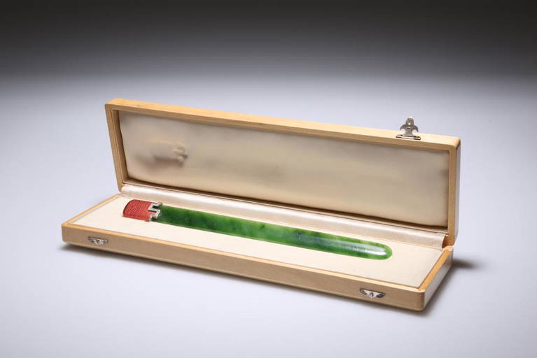 A Jadeite And Enamel Paper Knife, In The Faberge Style,