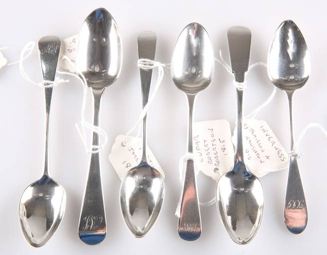 Six Scottish Provincial Teaspoons, Old English Pattern,