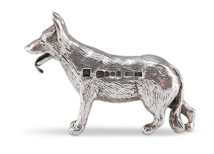 AN ELIZABETH II SILVER MODEL OF AN ALSATIAN, maker's (#1276) on Jan 14 ...