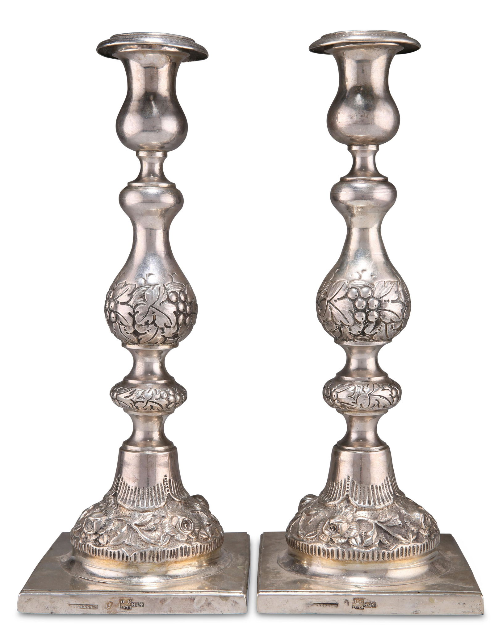A PAIR OF RUSSIAN SILVER SABBATH CANDLESTICKS, Josef Sosnko (#1080) on ...