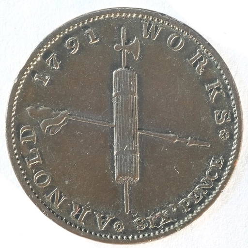 Nottinghamshire, Arnold works 1791 sixpence token. DH4. Good Very Fine ...