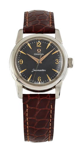 An Omega Seamaster Watch. Circular Black Dial With Gilt Hands And Baton ...