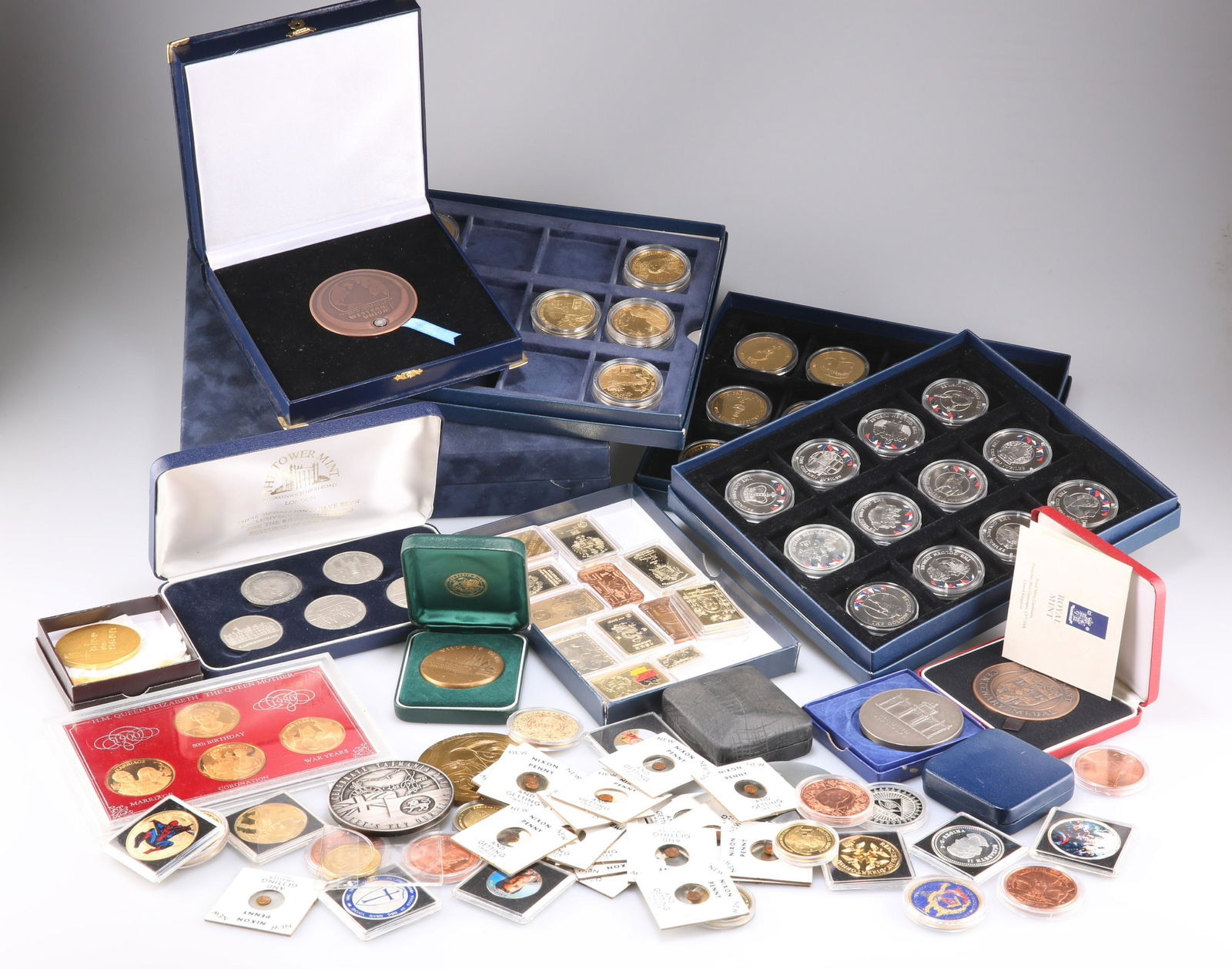 A COLLECTION OF COINS, MEDALLIONS, TOKENS AND BADGES, including Royal ...