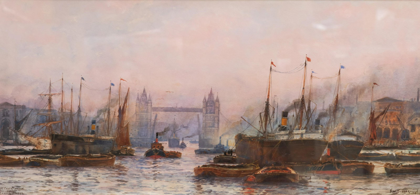 Frank William Scarbrough (1860 1939) The Pool Of London And Tower Bridge