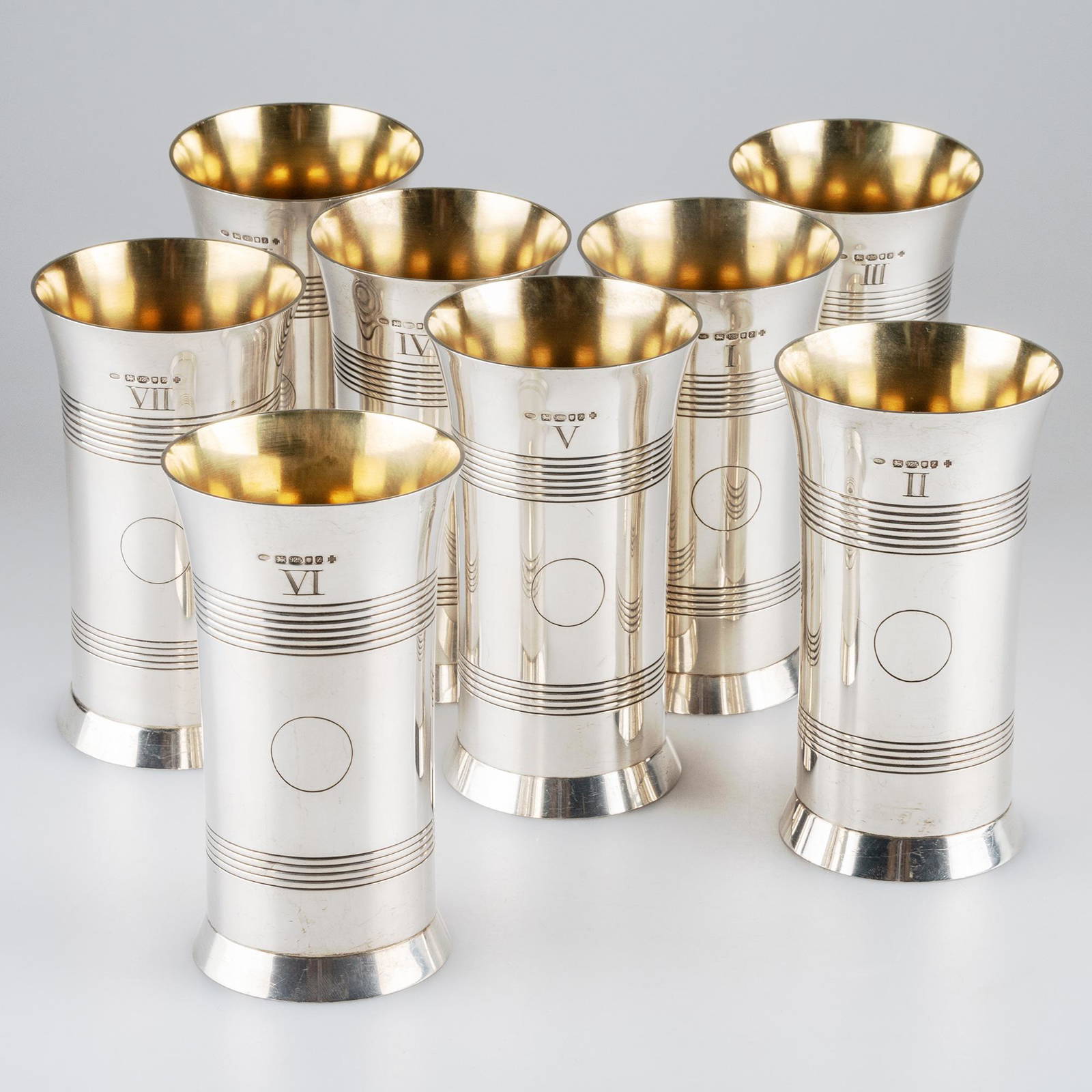 Shooting Interest: A Set Of Eight Silver Beakers, In The Form Of ...