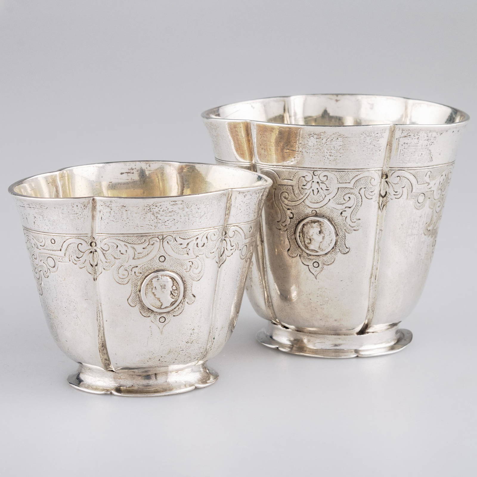 A Graduated Pair Of Early 18th Century German Silver Stacking Beakers ...