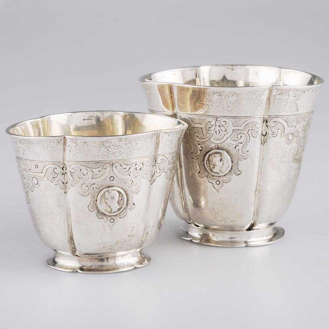 A Graduated Pair Of Early 18th Century German Silver Stacking Beakers ...