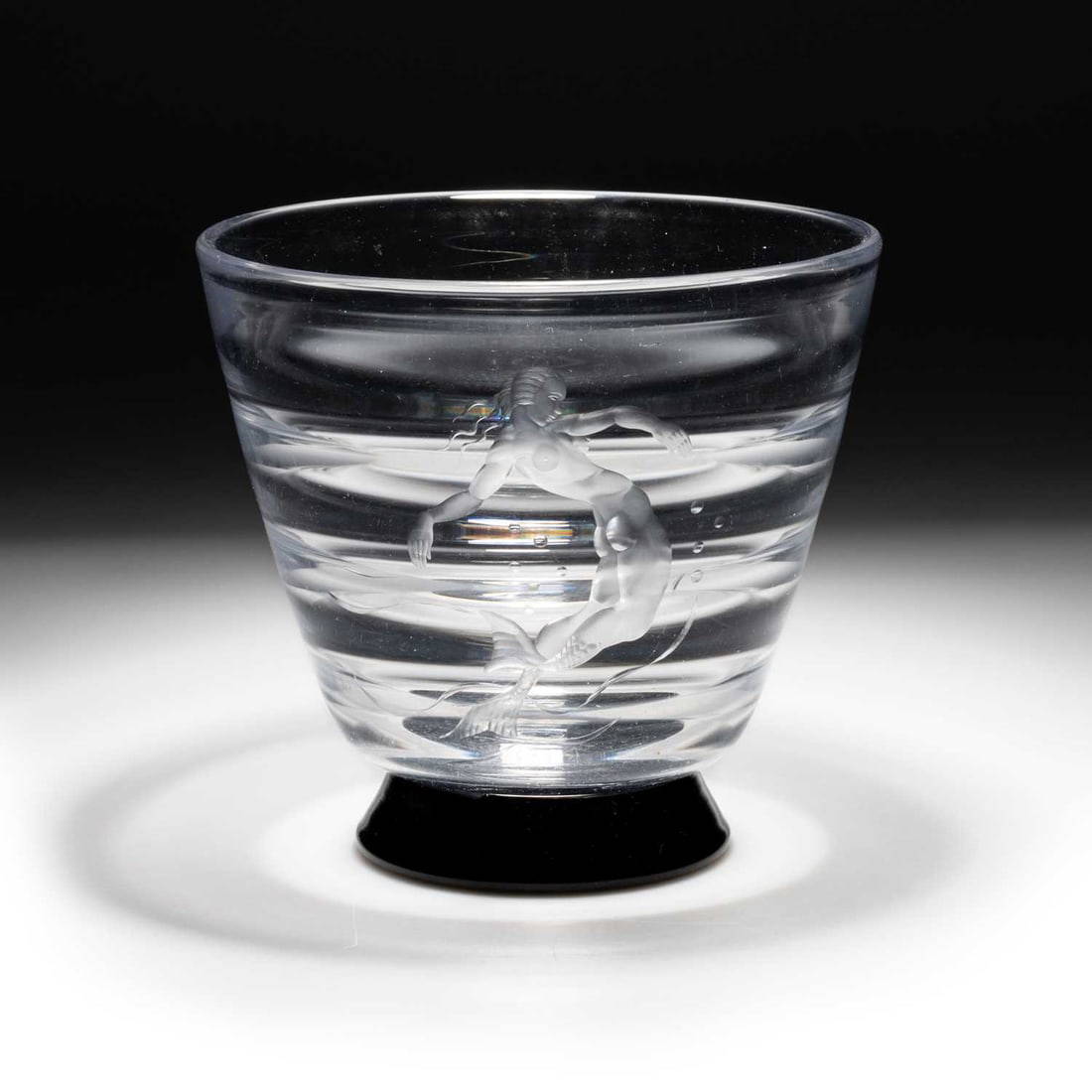 Simon Gate For Orrefors, An Optic Blown Vase With Black Glass Base ...