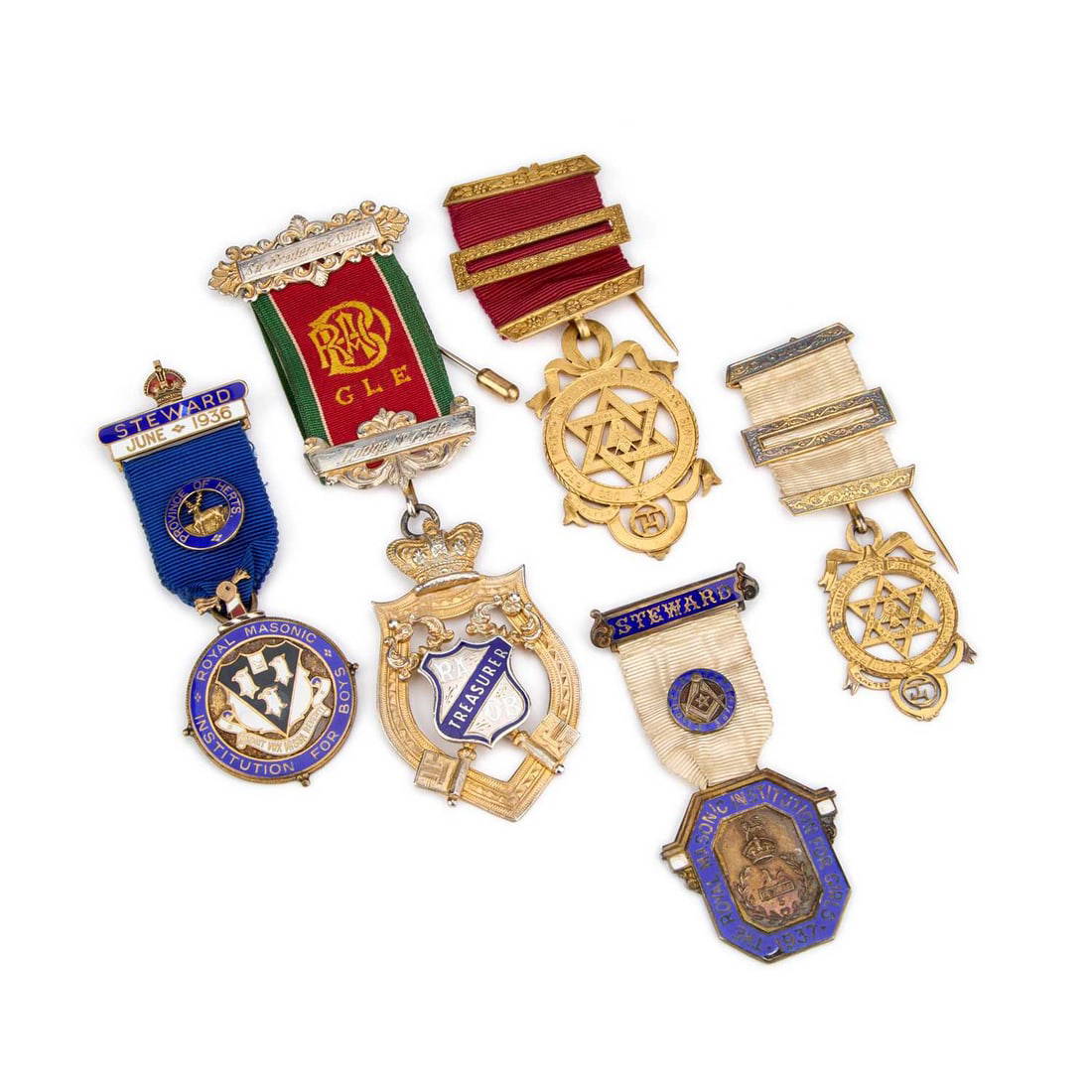 Five Silver Masonic And Raob Jewels Auction