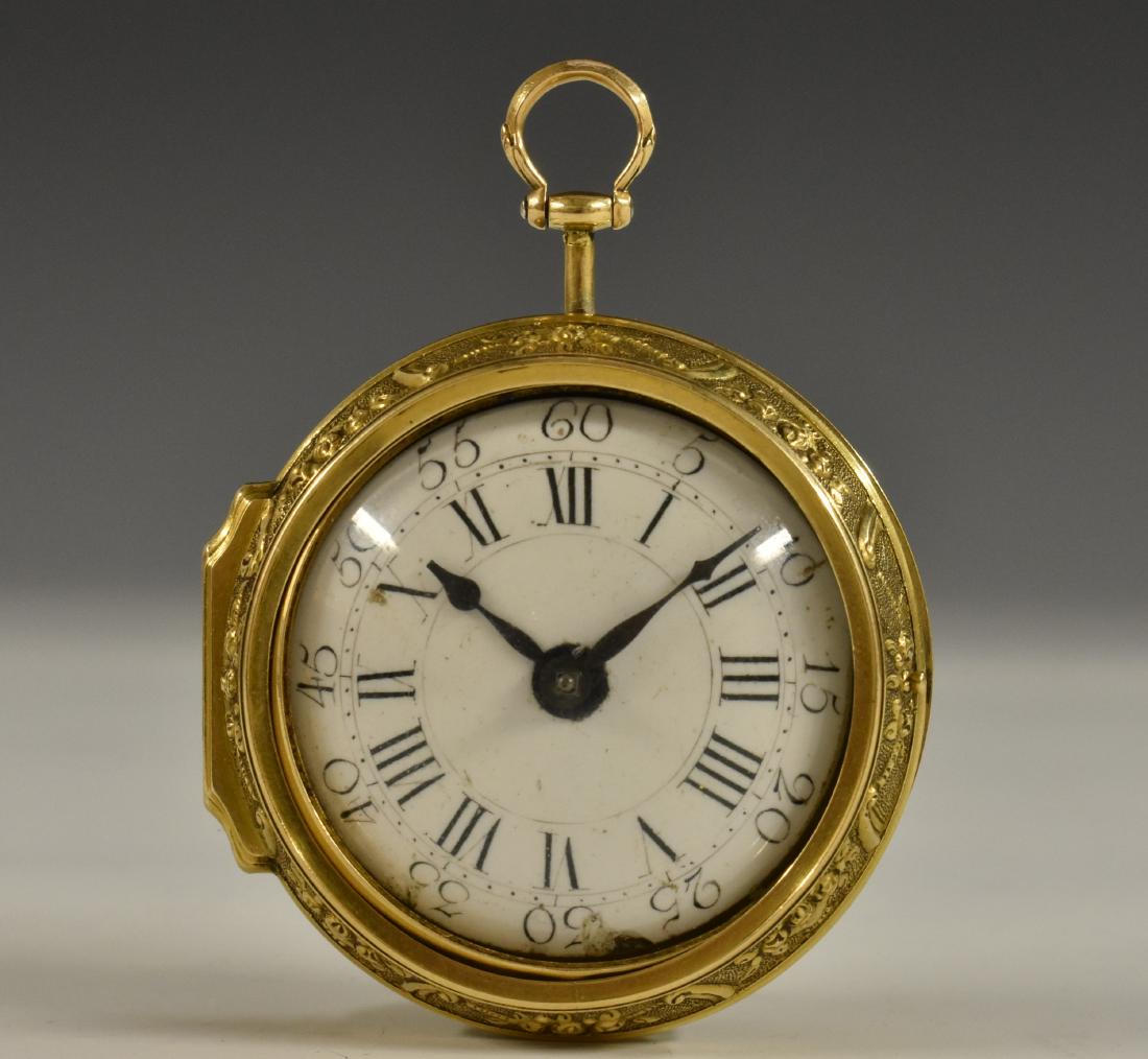 A George II Rococo gold pair case pocket watch, by