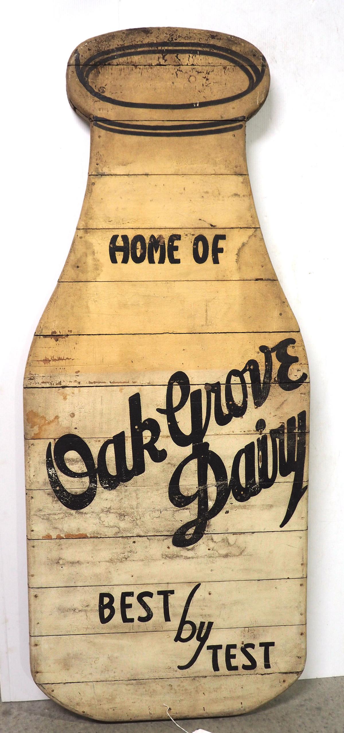 Oak Grove Dairy milk bottle-shaped sign - Oct 23, 2020 | Chupp Auctions ...