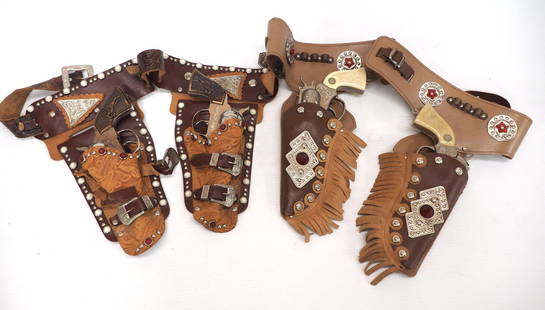 Roy Rogers Leather Holster And Toy Cap Guns