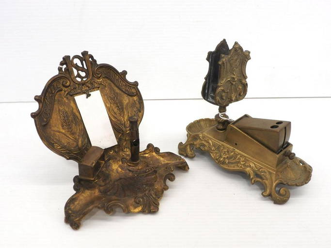 (2) Brass Cigar Cutter & Match Dispenser Combinations