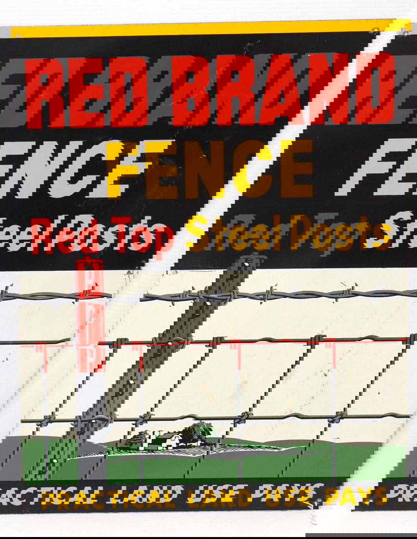 Red Brand Fence Red Top Steel Posts Sign Auction