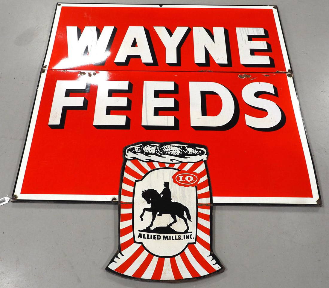 2-pc Wayne Feeds Sign Auction
