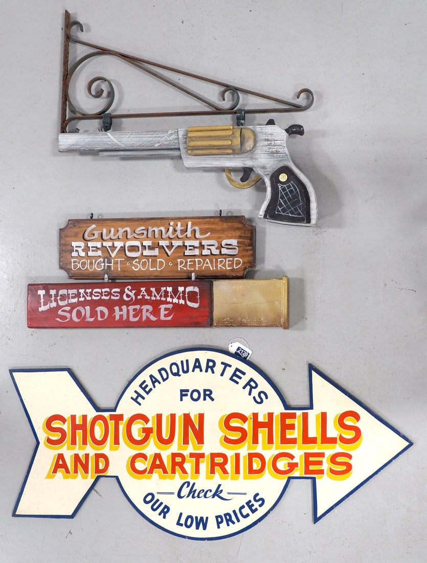 Wooden Shotgun Shells And Gunsmith Sign Auction