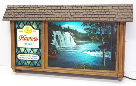Vintage Hamm's Beer Sign With Moving Water Works