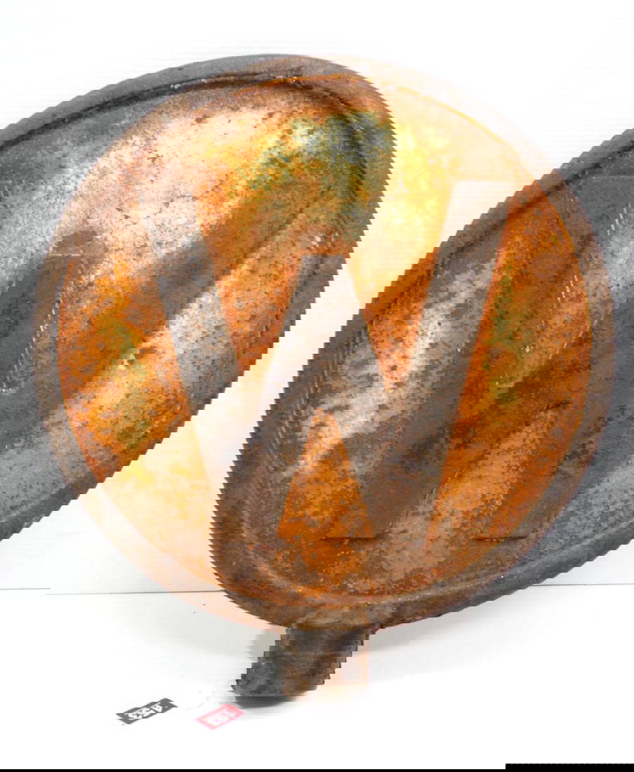 Cast Iron 2-sided Round "w" Railroad Whistle Sign Auction