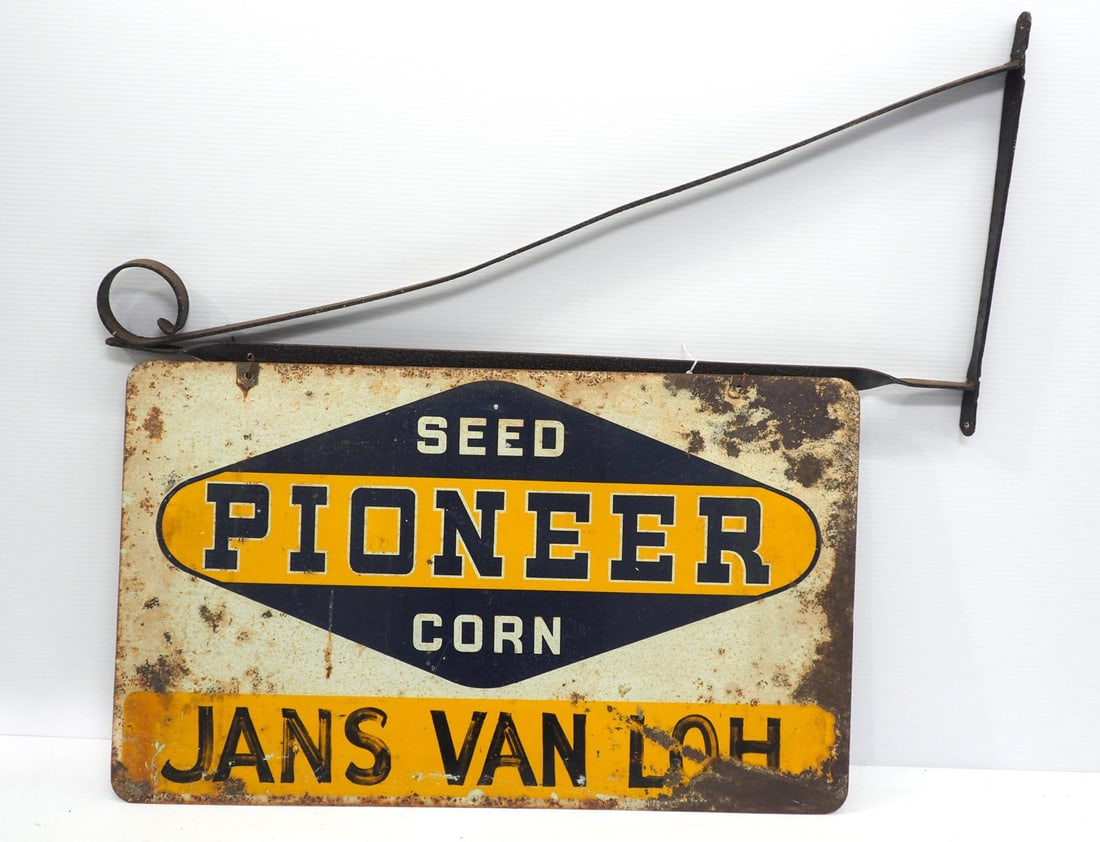 Pioneer Seed Corn Sign With Hanger Auction Pioneer Seed Corn Sign With Hanger Auction