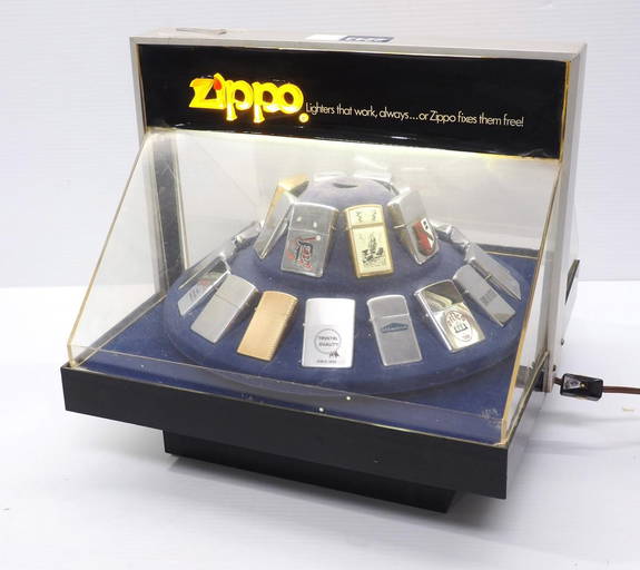 Zippo Display Case And 24 Zippo Lighters