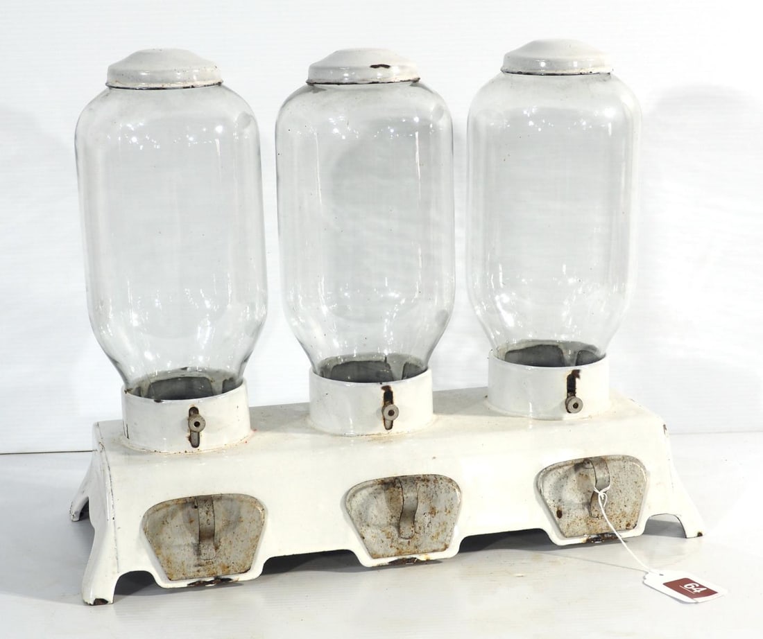 Porcelain Triple Jar Candy Dispenser Auction