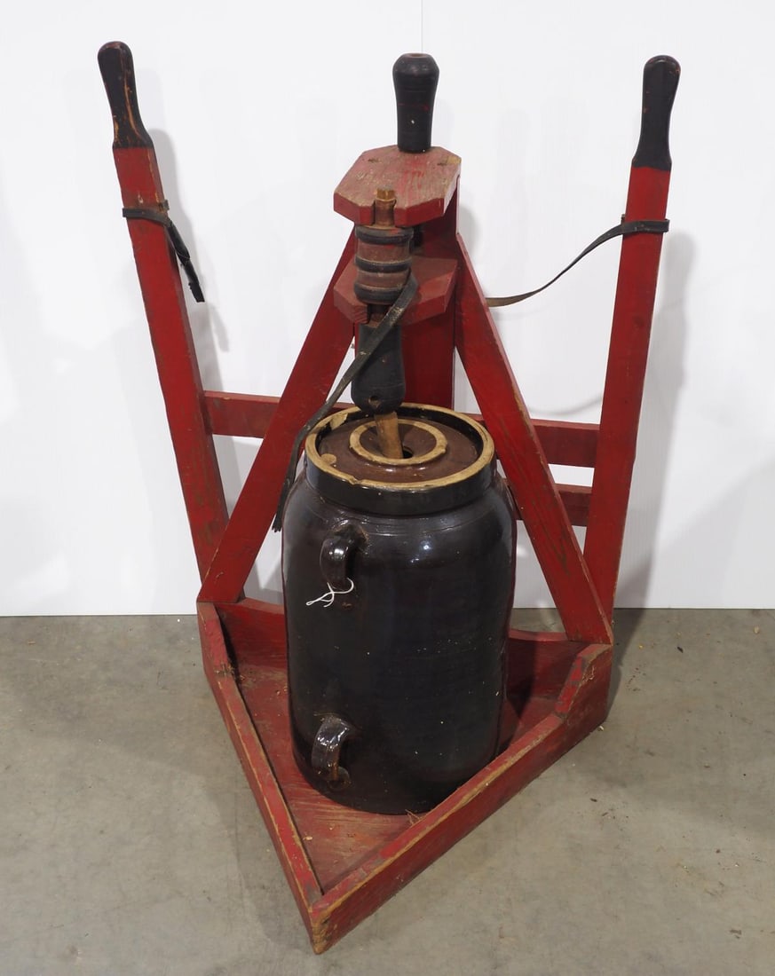 Early Primitive Hand Operated Butter Churn Auction