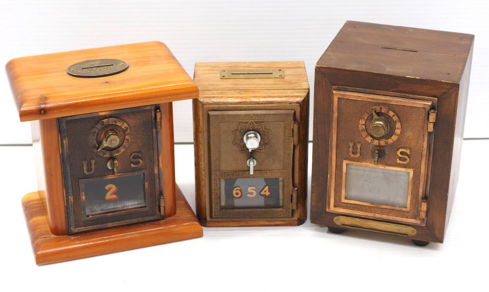 (3) Banks Made With Post Office Box Doors Auction