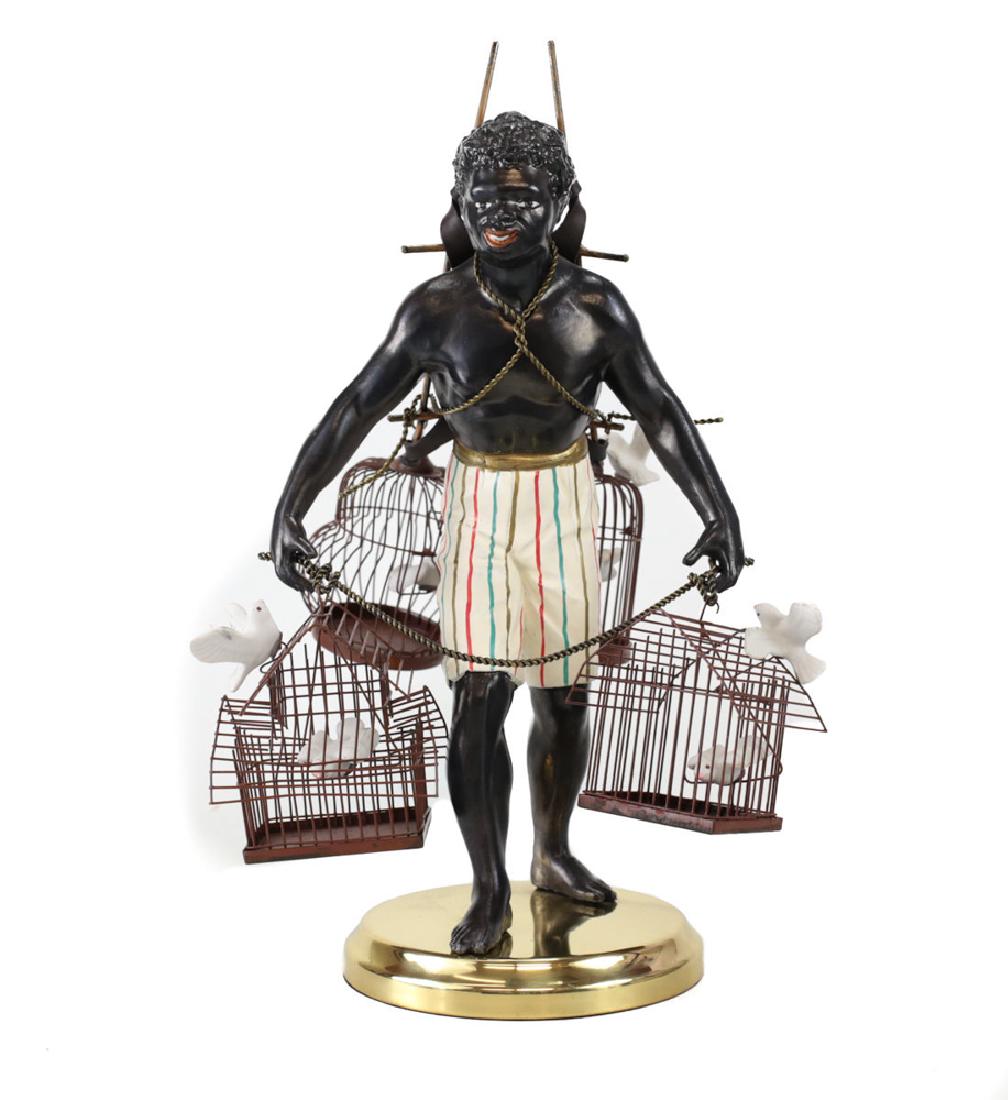 Blackamoore Cold Painted Bronze Sculpture Bird Seller