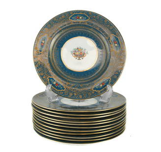 12 George Jones Crescent China Enamel Jeweled Plates