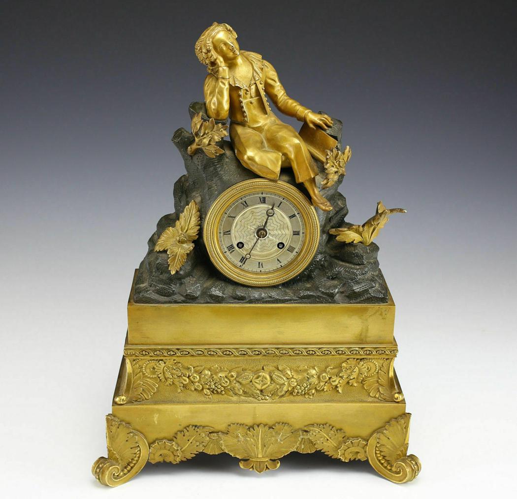 Gilt Bronze Mantle Clock - Seated Man on Rocky Crag - Mar 22, 2020 ...