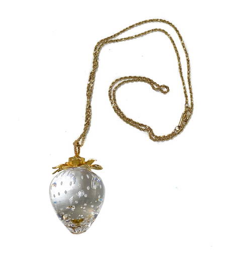 Steuben Strawberry Pendant 14k Gold Crown And Chain