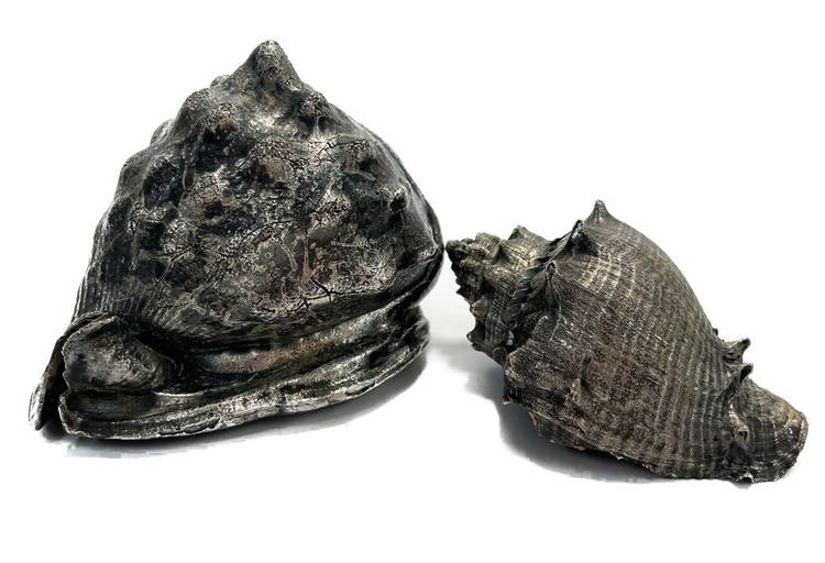 Pair Silver Coated Shell Figurines