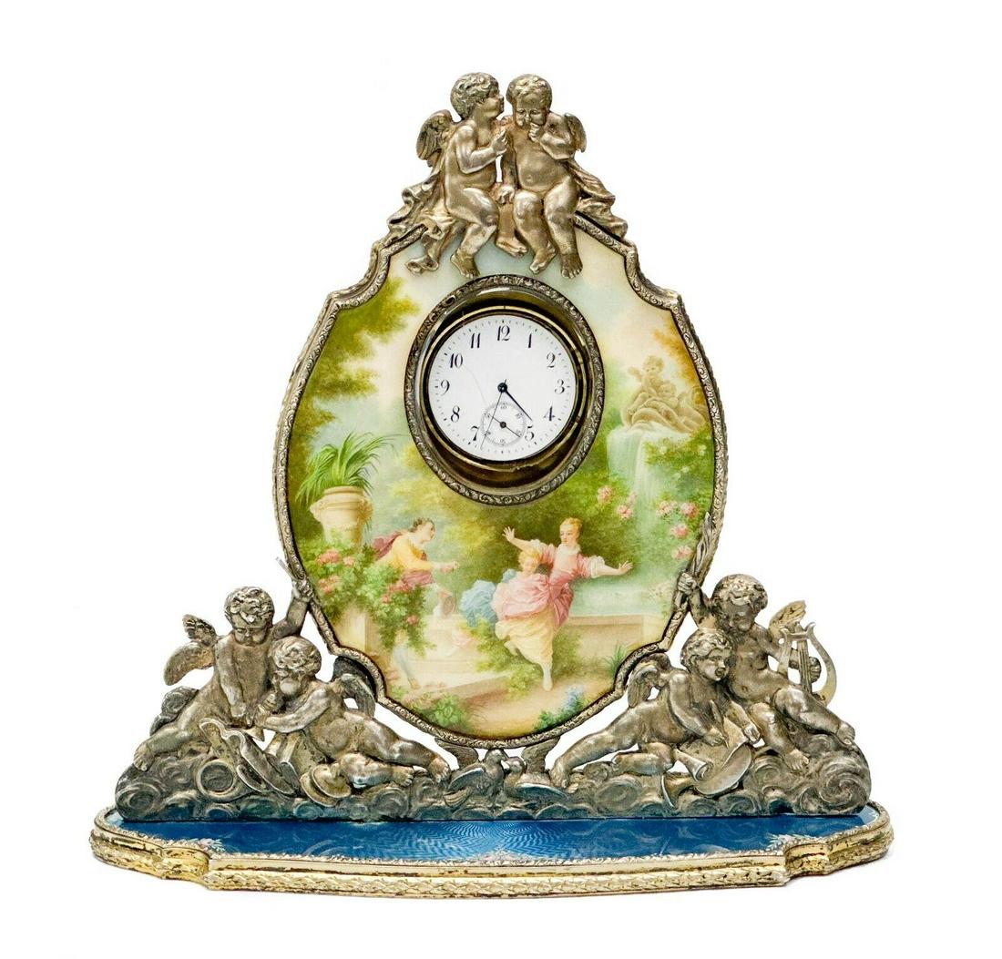 Golay Fils & Stahl Geneva Enamel & Gilt Sterling Silver Swiss Desk ...