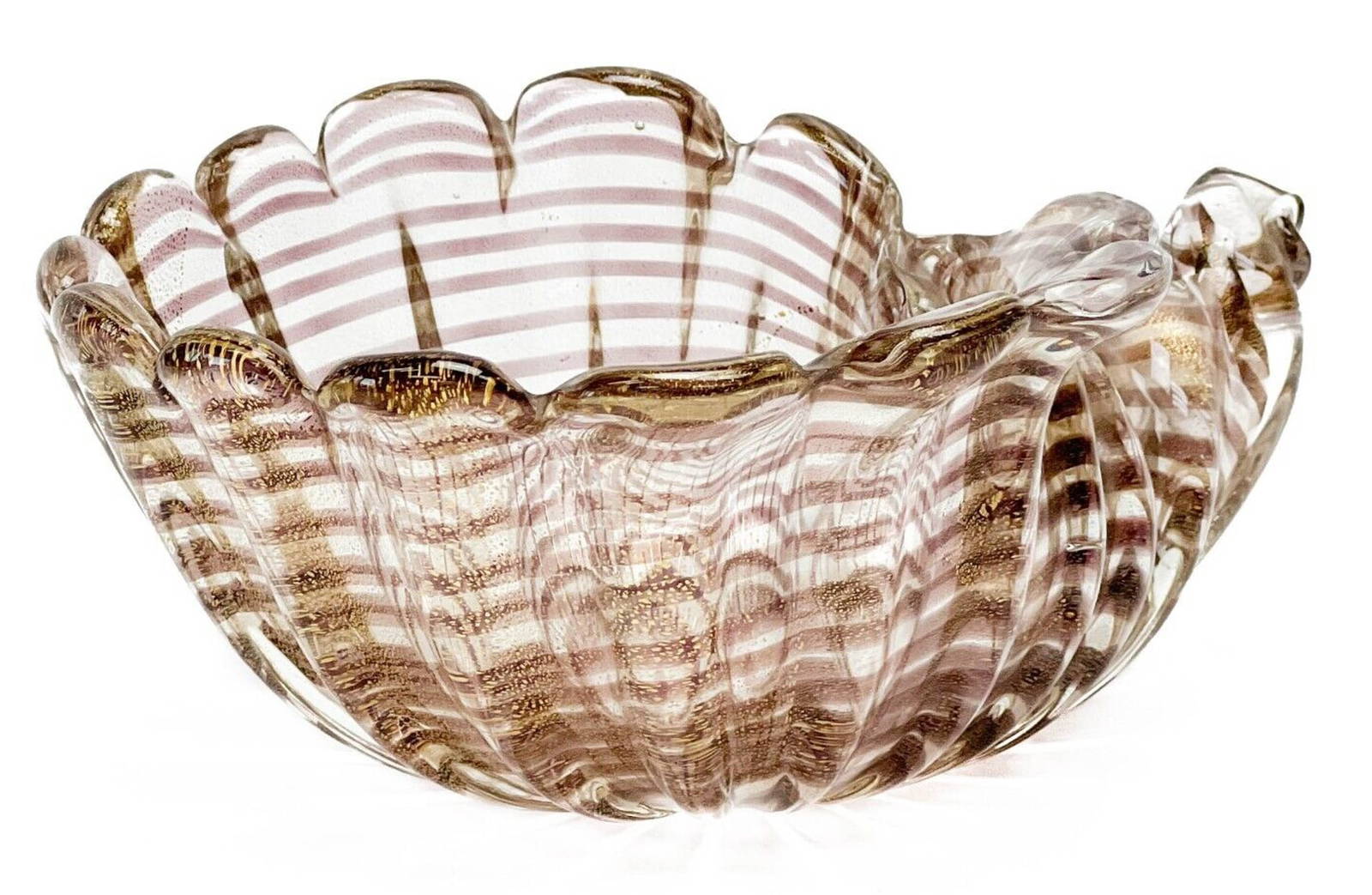 Ercole Barovier Zebrati Murano Art Glass Shell Form Bowl Auction