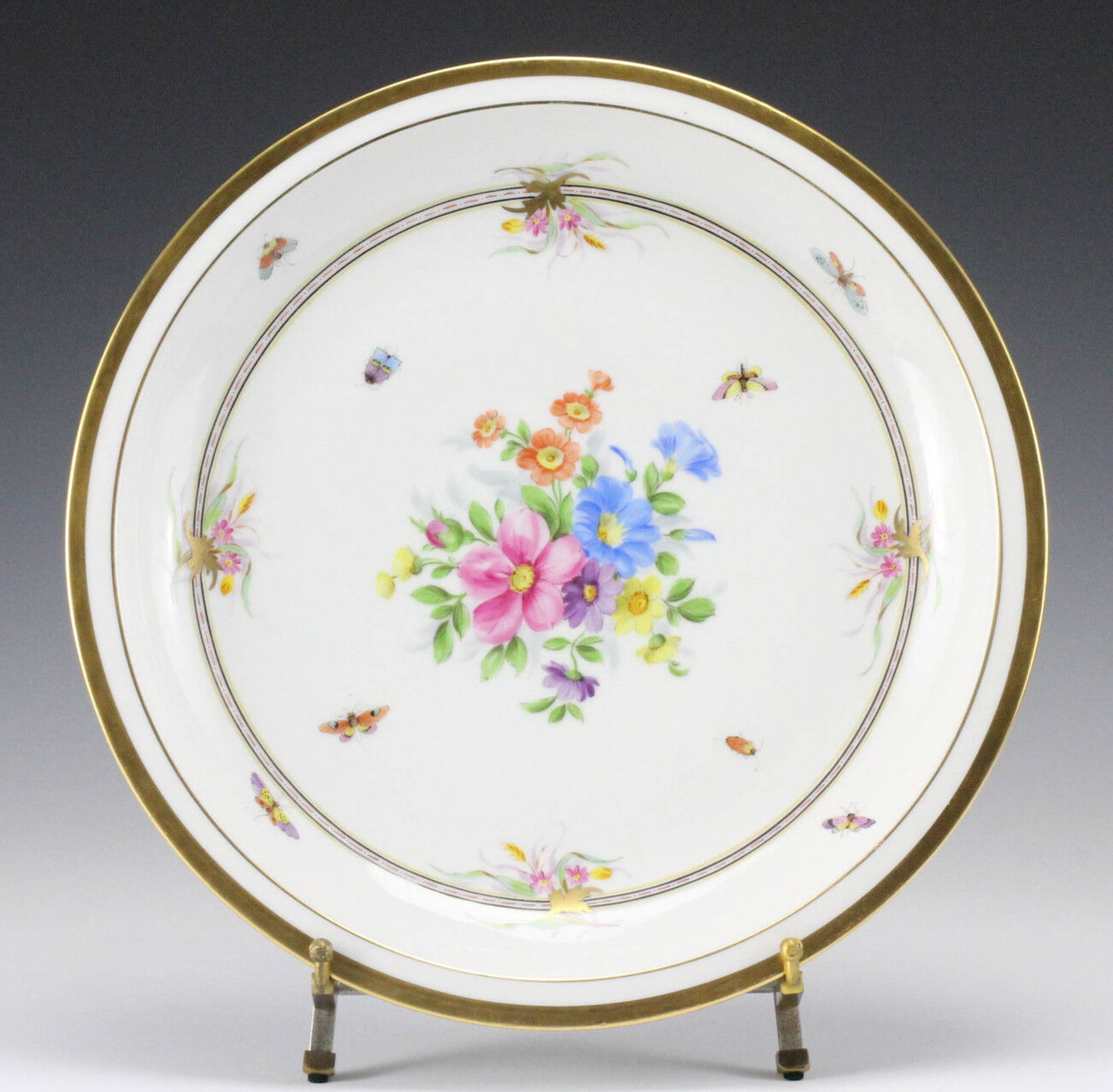 Kpm Porcelain Charger Platter. Gilt Rim, Hand Painted Floral, Insects ...