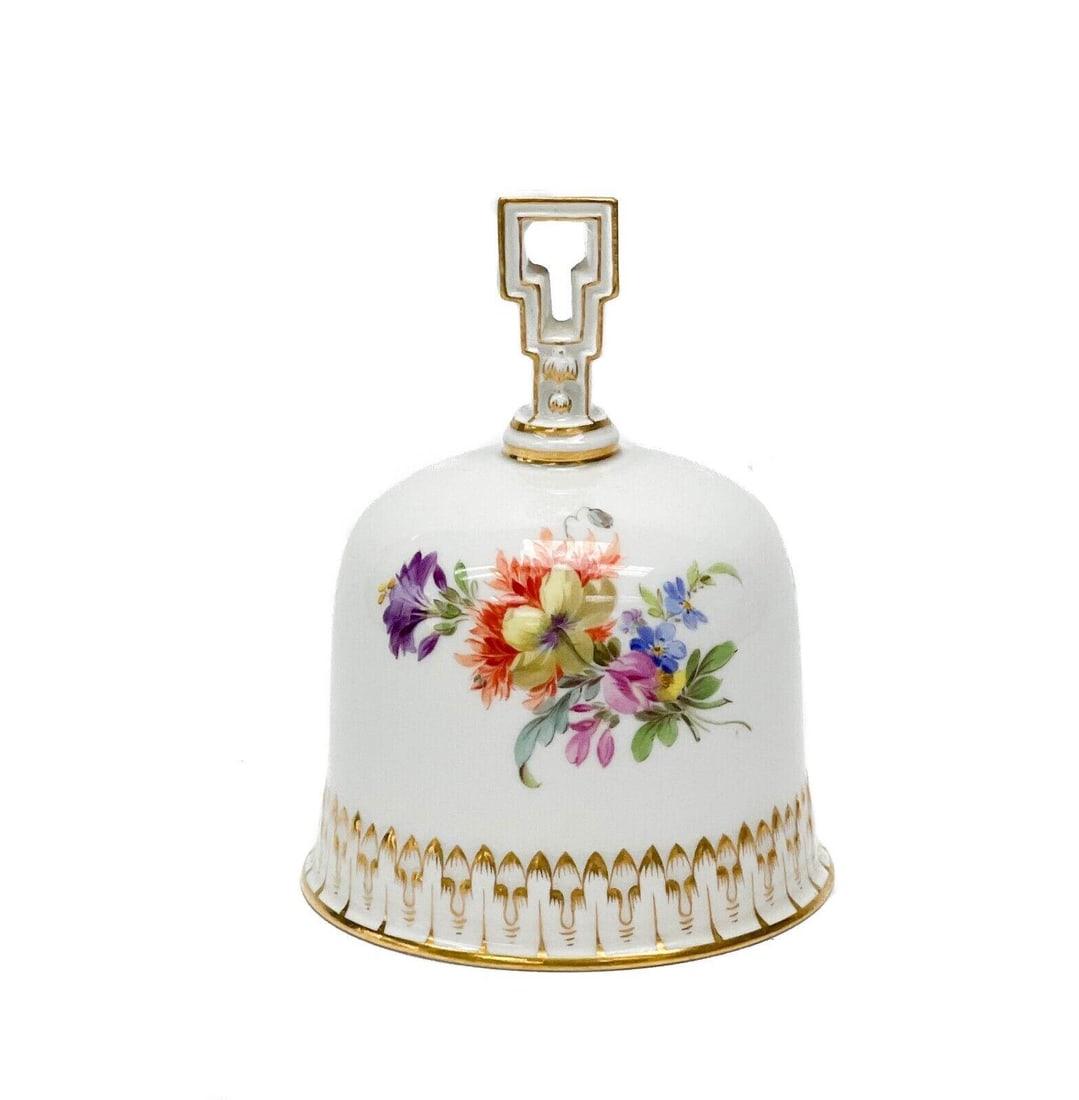 Meissen Germany Hand Painted Porcelain Bell Florals And Insects Auction