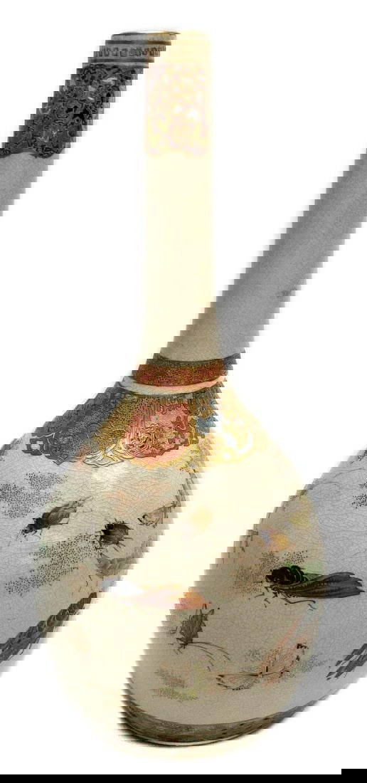 Japanese Satsuma Porcelain Hand Painted Gilt Insect Vase Meji Period ...