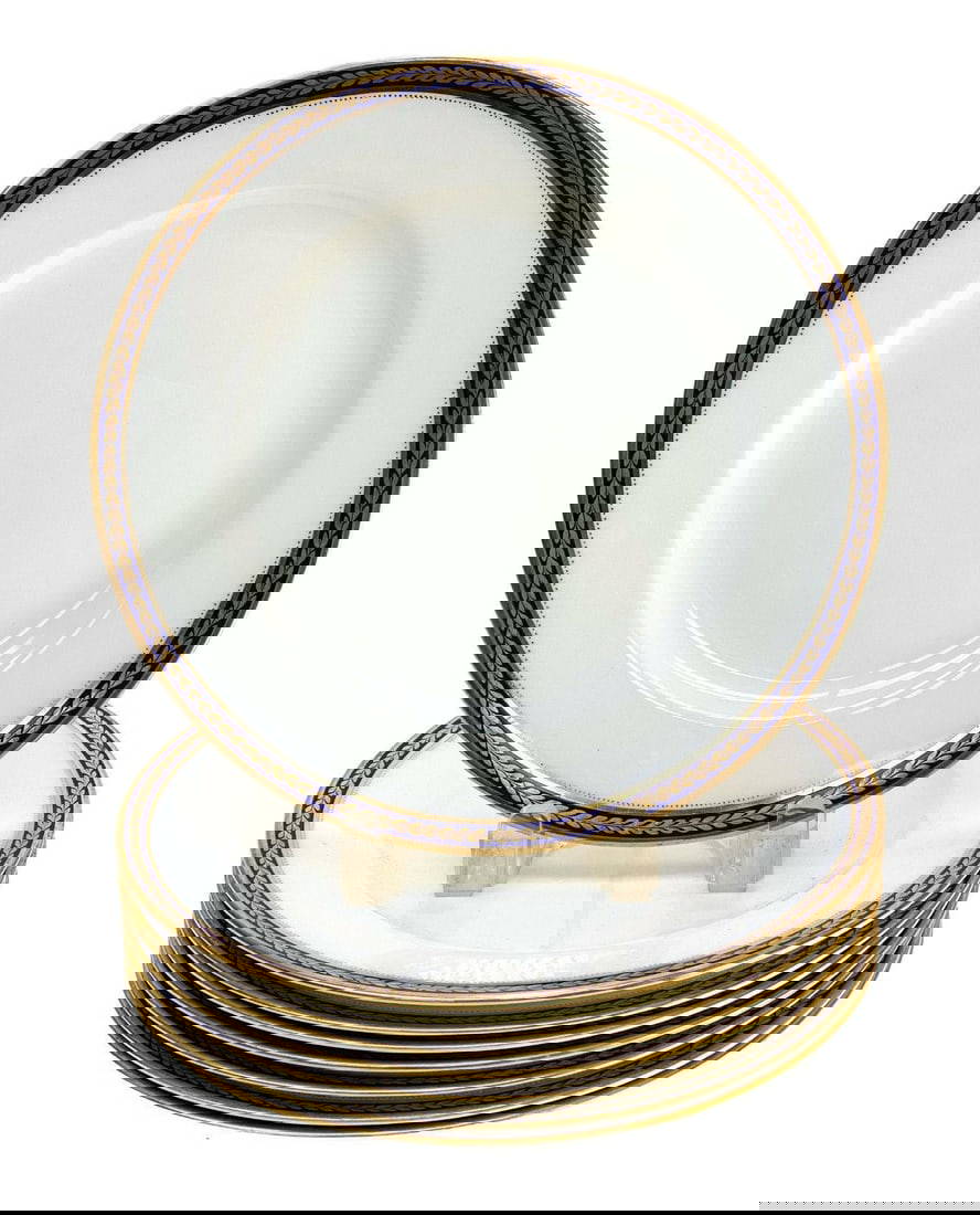 8 George Jones Crescent Porcelain Empire Style Dinner Plates, Auction