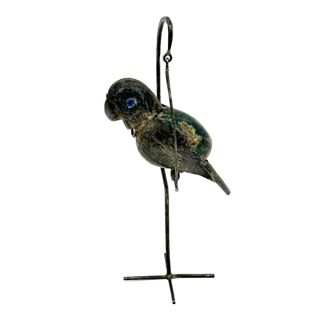 Mexico Sterling Silver Mounted Carved Agate Parrot Bird On Perch Circa ...